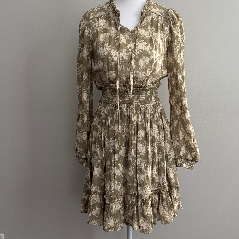 Blue Pepper Boho Mini Dress - Olive And Beige Floral … - Gem